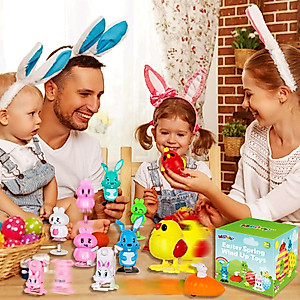 MGparty 12 Pack Easter Wind Up Toys Easter Party Favor Bunny Toys Easter Basket Stuffer Pinata Toys Goodie Bags Easter Gifts for Kids