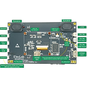 ElecLab 7 Inch 1024x600 IPS HDMI Touchscreen LCD Display Monitor Speaker Case for Raspbery Pi
