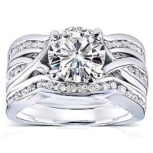 Kobelli Moissanite Crossover Bridal Set 1 3/4 Carat (ctw) in 14k White Gold - 3 Piece Set, Size 9, White Gold