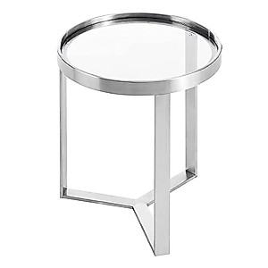 Modway Relay Glass and Metal Accent Side Table, Silver 17.5 x 17.5 x 19.5