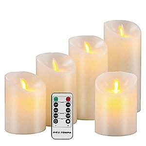 AKU TONPA Flameless Candles Battery Operated Pillar Real Wax Electric LED Candle Gift Sets with Remote Control Cycling 24 Hours Timer, 4" 4" 5" 6" 7" Pack of 5