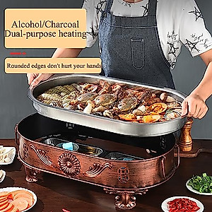 Oval Chafers and Buffet Warmers Stainless Steel Chafing Dish Buffet Set Large Seafood Platter Tray with Food & Water Pan, Frame, Fuel Holder for Event Party Holiday (55CM)