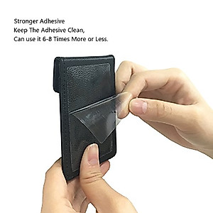 FRIFUN Card Holder for Back of Phone with snap Ultra-Slim Self Adhesive Phone Wallet Stick on Cell Phone Android All Smartphones RFID Blocking Sleeve Covers Credit Cards and Cash (Black)