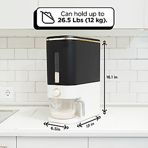 Dizpent 26.4 Lbs Rice Dispenser Countertop With Measuring Cup, Sealed Rice Storage Container, Moisture-proof Rice Container For Fresh Grains In Your Kitchen Pantry Bpa-free Grain Dispenser