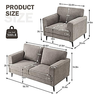 SENYUN 57" Sofa, Comfy Loveseat with Extra Deep Seats, Linen Fabric Upholstered Modern 2-Seats Sofa Couches for Living Room, Bedroom, Small Space