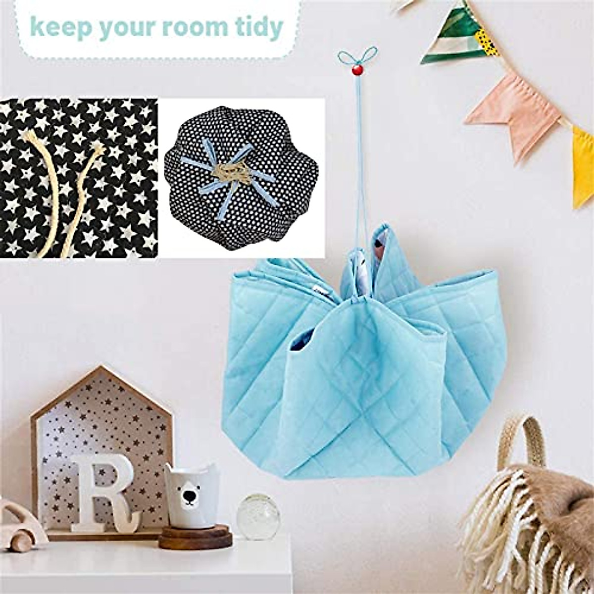 ABREEZE Baby Kids Play Mat Tummy Time Floor Mat Drawstring Toy Bag Foldable Soft and Washable Toys Storage Organizer Children Play Rugs with 59 inches Large Diameter(Pink)