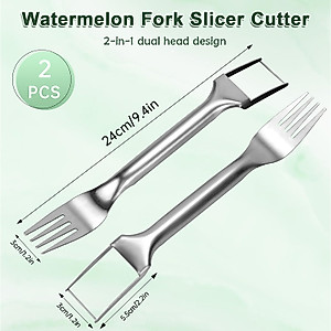 2-in-1 Stainless Steel Watermelon Slicer,Watermelon Fork Slicer Cutter,Portable Dual Head Cube Watermelon Slicer Knife,Fruit Forks Slicer Tool for Family Parties Camping Kitchen Gadget (2PCS)