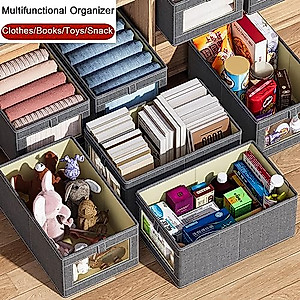 CSKB 4 pcs Closet Storage Bins, Large Fabric Storage Box, Visible Storage Baskets for Closet with PP Board, Foldable Storage Baskets for Organizing Clothing, Jeans, Toys (Medium & Large)