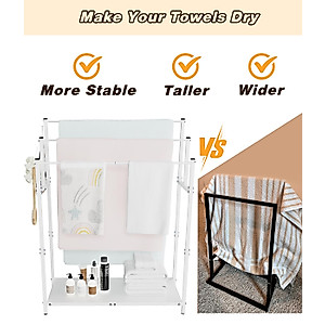 Mondazie 44” Tall Free Standing Towel Racks with 6 Hooks for Bathroom, 3 Tiers Oversized Pool Bath Towels Drying Stand, Metal Blanket Ladder Holder with Storage Shelf for Bedroom Living Room, White