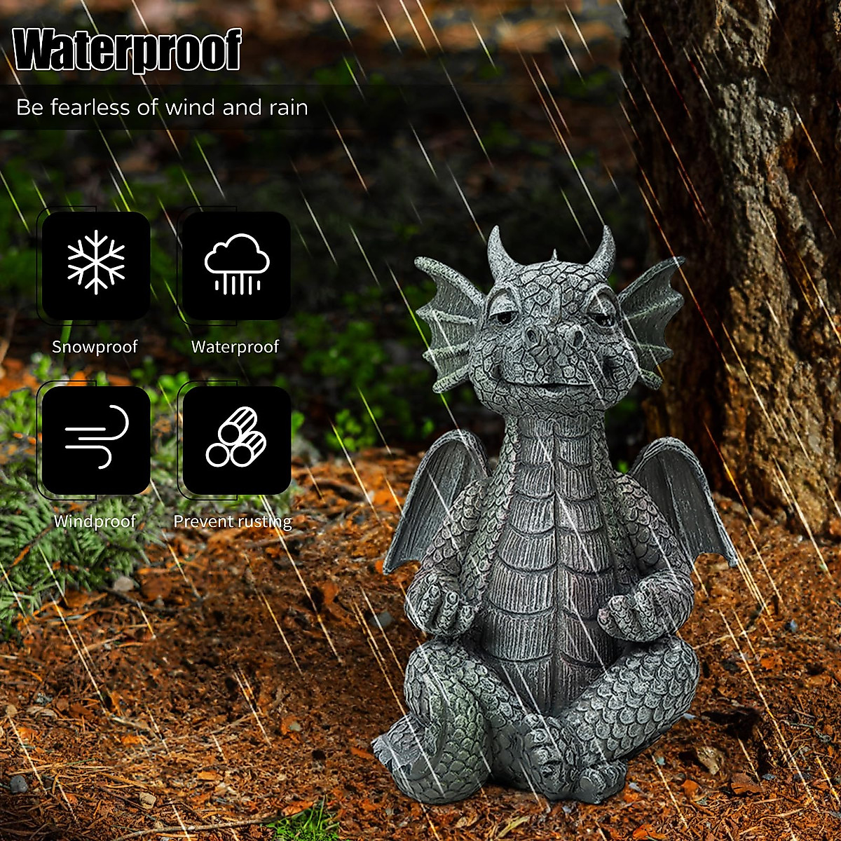 UTTCMK Garden Dragon Statue Decor - Meditation Dragon Sculpture Figurine Outdoor Decoration, Zen Yoga Garden Art Sculpture for Patio Lawn Yard Balcony Indoor Decor Gift(Hands Flat)