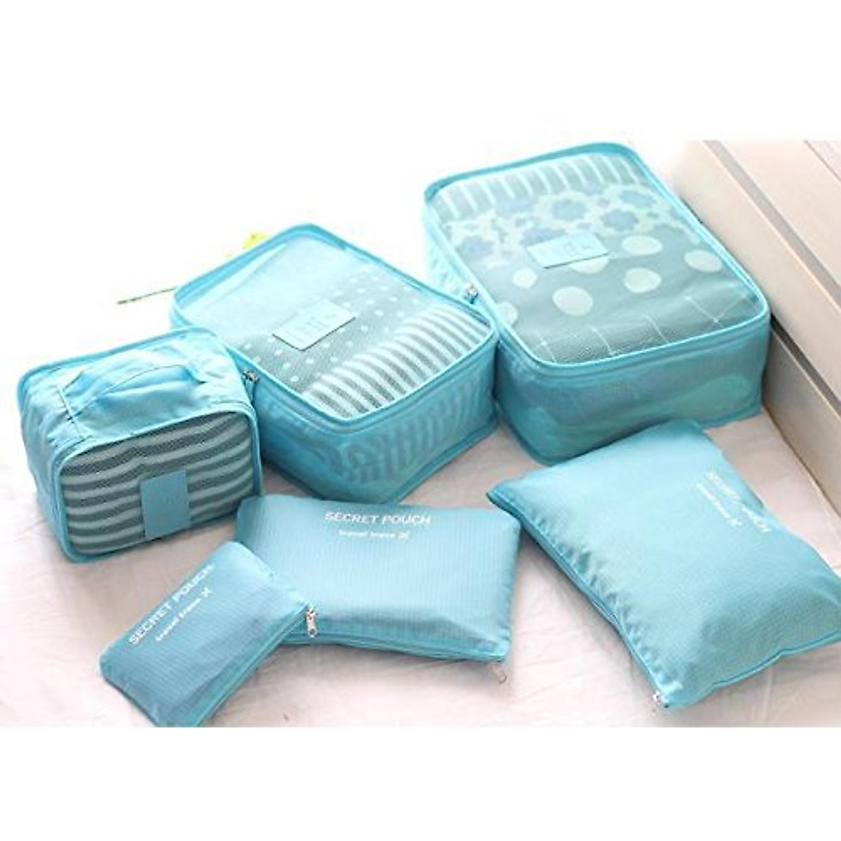 King&Pig 6pcs Travel Organizer Pouches Waterproof Luggage Clothing Finishing Bag (navy blue)