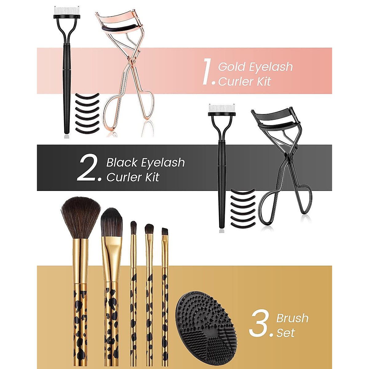 TPPICK Eyelash Curler Kit Metal Lash Curlers with Mascara Applicator Eyelashes Separator Comb & 6 Replacement Refill Pads (Rose Gold)