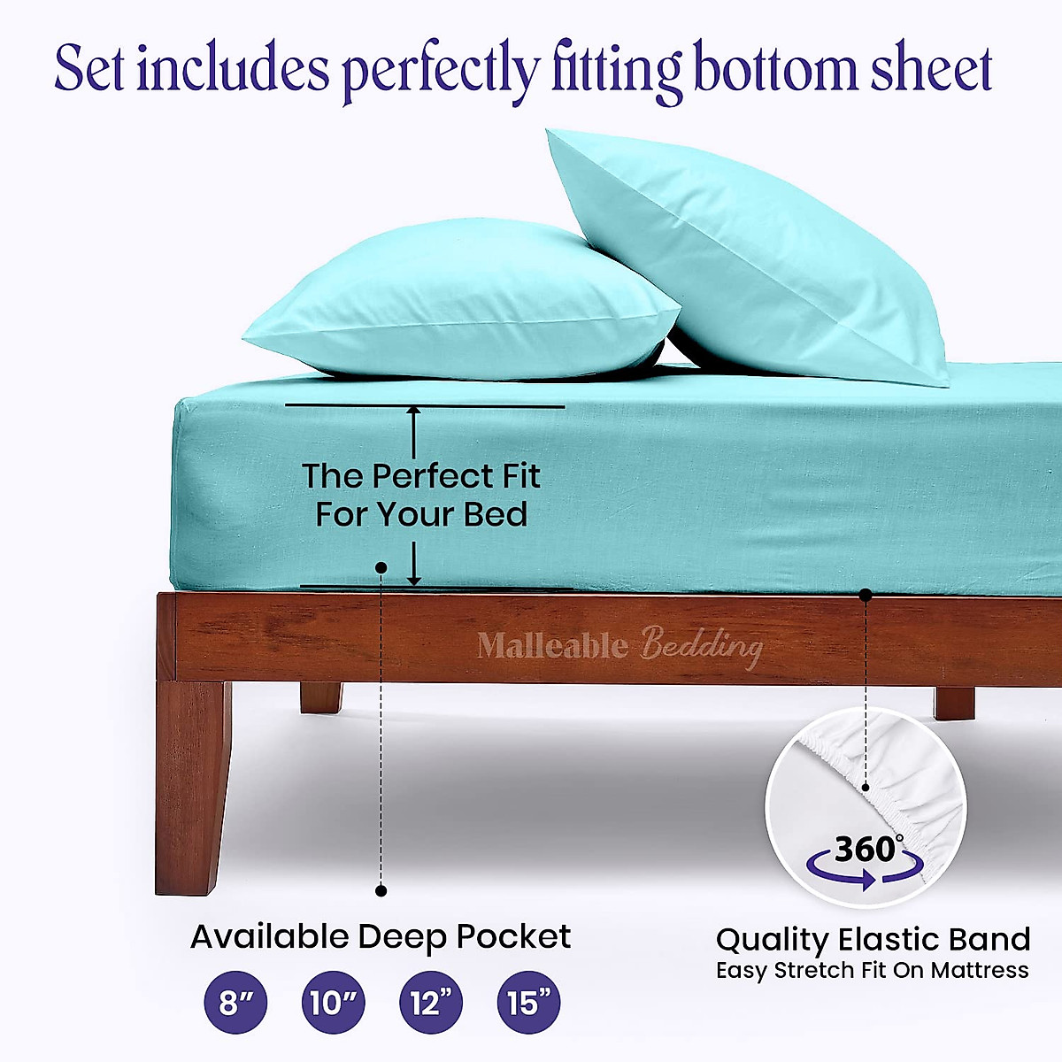 4 PCs RV Sheet Set, 30x80 Bunk, RV Bed Sheets for Campers, RV's & Travel Trailers/Cot Size/Guest Bed Fit Mattress up to 10" deep Motorhome RV Camping Sheet Aqua Blue, Cotton Cot Sheet