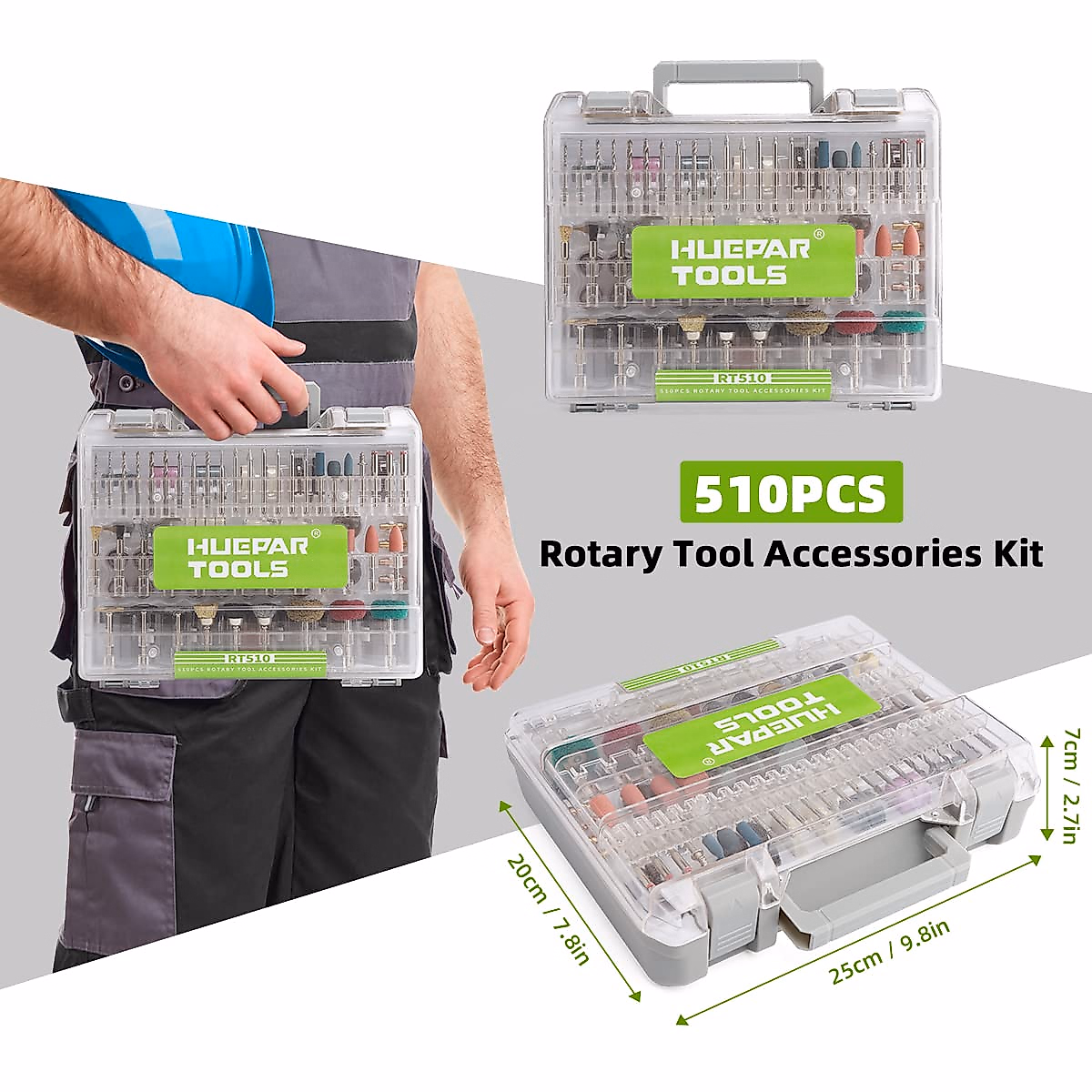 Huepar Tools Rotary Tool Accessories Kit, 510Pcs Accessories Kit,1/8 inch(3.2mm) Diameter Shanks, Universal Accessories for Easy Cutting, Sanding, Grinding, Carving, Polishing, Drilling and Engraving