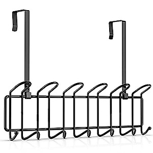 Minggoo Coat Rack Wall Mounted Hook Rack Over The Door Hook Organizer 13 Hooks, Heavy-Duty Iron Wire Black