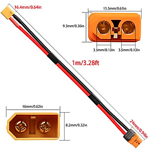 GELRHONR XT60i Extension Cable 1M, XT60 Male to XT60i Female Connector Cable 12AWG Silicon Wire, for Ebike,Drone Car Lipo Battery Charger,Solar Generator Portable Power Station
