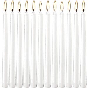 White Dinner Candles - 12 Pack Unscented 10 Inch Straight Taper Candle Set - 7.5 Hour Burn Time- Smokeless and Dripless Household, Spa, Wedding, and Party Candlesticks