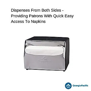 Dixie Countertop Full-Fold Napkin Dispenser by GP PRO (Georgia-Pacific), Chrome, 51602, 7.5" W x 6.0" D x 5.375" H, Black and Chrome