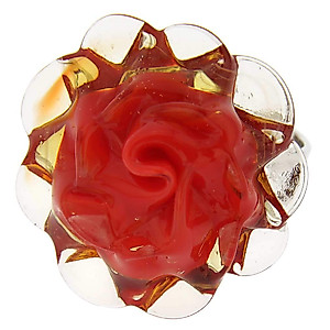 GlassOfVenice Murano Glass Red Flower Ring Adjustable