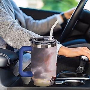 LLUTSNTH 40 Oz Vacuum Tumbler with Deep Blue Handle Leakproof Insulated Tumbler Lighthouse Stainless Steel Travel Mug with Lid And Straw Coffee Cup Cute Water Bottles Cup Holder Friendly