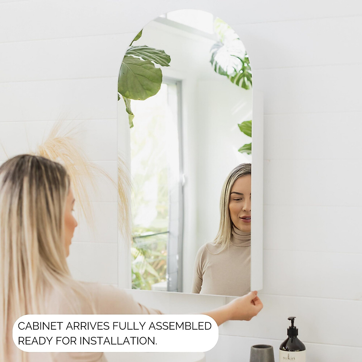 White Arch Medicine Cabinet With Mirror, Recessed Or Surface Mount Medicine Cabinet With Mirror -16" x 27", Small Medicine Cabinet For Bathroom Mirror Cabinet Frameless Bathroom Mirror With Storage