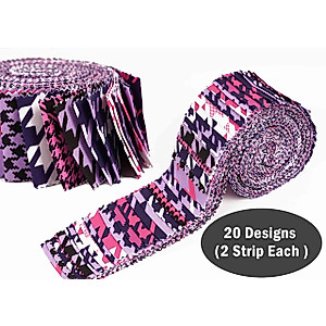 Soimoi 40Pcs Houndstooth Print Cotton Precut Fabrics for Quilting Craft Strips 2.5x42inches Jelly Roll - Purple & Pink