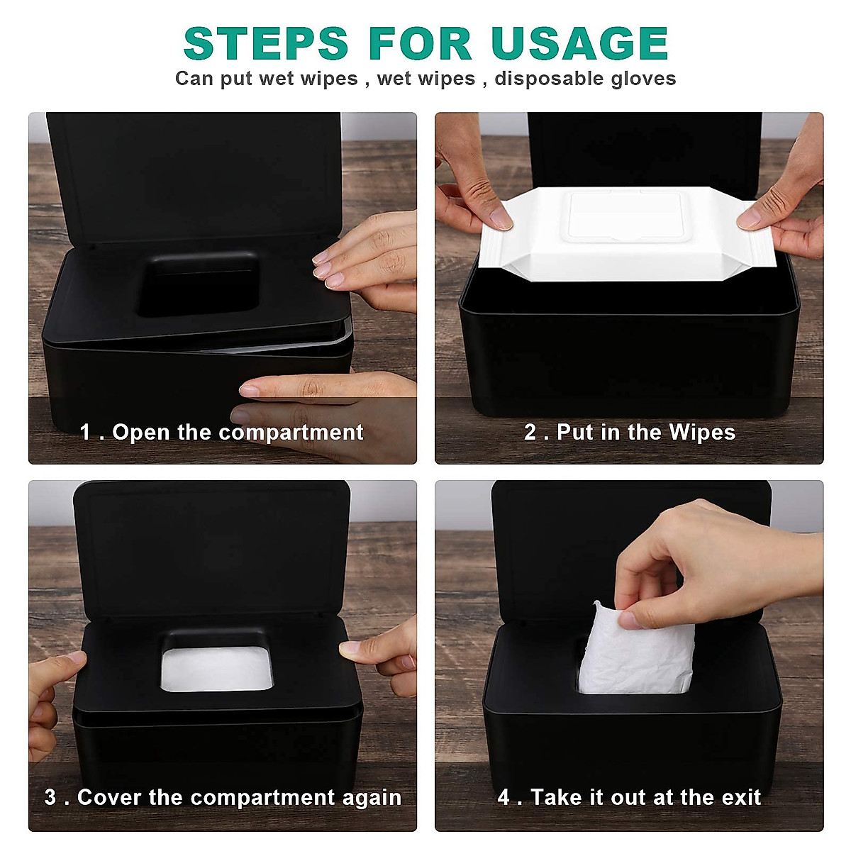 LEFUYAN Wipes Dispenser, Dustproof Tissue Storage Box Case Wet Wipes Dispenser Holder with Lid for Home Office Desk (Black)