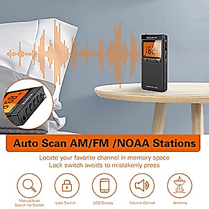 Maoye AM/FM Weather Alert Radio Portable Transistor NOAA Radio with Best Reception Operated by 2 AAA Batteries Big Digital Screen Stereo Earphone Jack Time Setting Pocket Radio (Black)