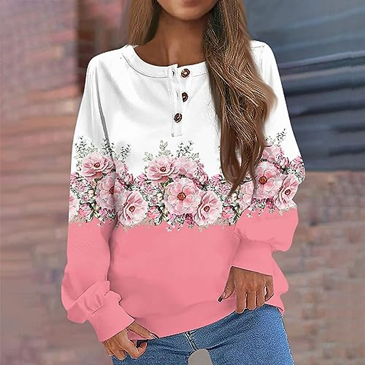Button Sweatshirts Casual Tops for Women Womens Sweatshirts Red Long Sleeve Shirt Women Women's Fashion Hoodies & Sweatshirts Halloween Hoodies for Women（4-Pink,Large）