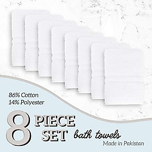 GREEN LIFESTYLE Luxury Bath Towel - White Large Bath Towels Pack for Spa, Gym, Bathroom, Hotel - 86% Cotton 14% Polyester -Super Soft, Thick and Absorbent 24 x 50 Bulk Bath Towel - (8-Pack)