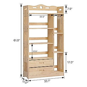 MoNiBloom 4 Tier Bookcase with Open Shelves and 2 Drawers, Large Modern Wood Heavy Duty Storage Display Stand Rack for Living Room, Natural