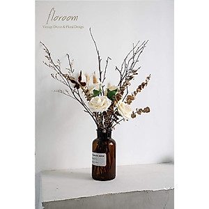 Floroom Artificial Flowers 50pcs Real Looking Cream Foam Fake Roses with Stems for DIY Wedding Bouquets Bridal Shower Centerpieces Floral Arrangements Party Tables Home Decorations