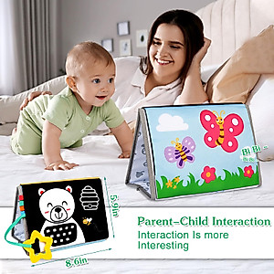 Aboosam Tummy Time Mirror Baby Toys 0-6 Months - Infant Toys Black and White High Contrast Baby Crinkle Toys 0-3 Months with Teether - Montessori Newborn Brain Development Sensory Toys for Babies