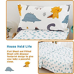 Dinosaur Toddler Bedding Set Ultra Soft Microfiber Toddler Comforter for Baby Girls Boys 4 Pieces Includes Comforter,Flat Sheet, Fitted Sheet and Pillowcase