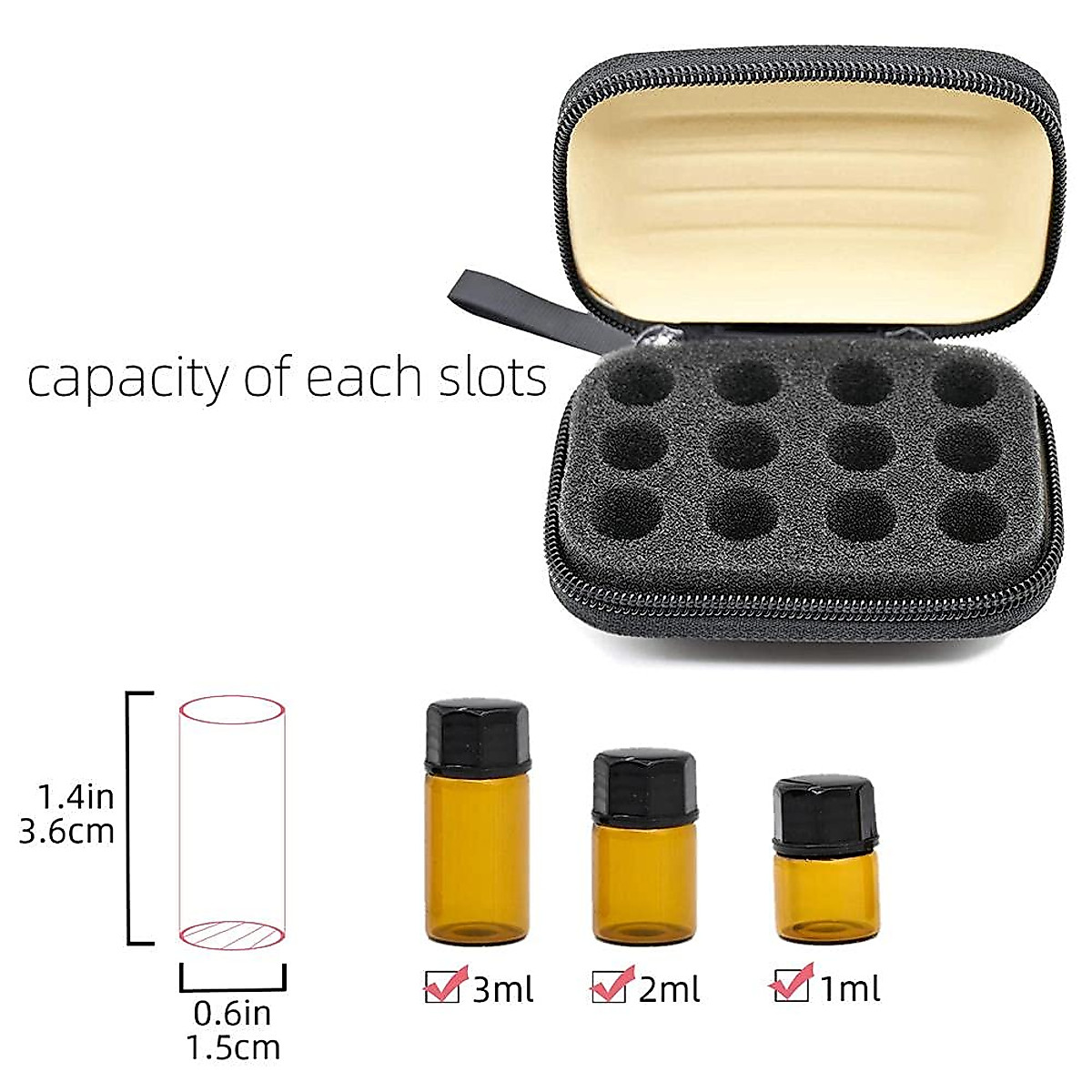 Dolovemk Essential Oil Storage Case 12 Holes-for Holds 3 ml Bottles,Traveling Carrying Case,Mini Essential Oil Carrying Organizer Storage with Metal Hard Shell Dense Foam Holds(Black)