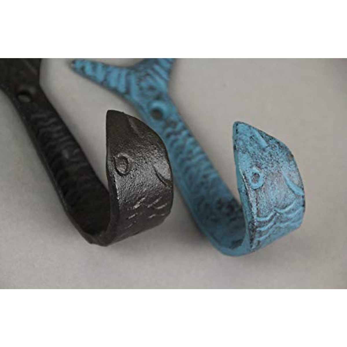 Zeckos Set of 4 Coastal Color Cast Iron Flipping Fish Decorative Wall Hooks Ocean Décor 4 Inches High