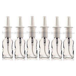 PREMIUM VIALS CREATIVE PACKAGING SOLUTIONS 1 OZ CLEAR BOSTON ROUND GLASS BOTTLE - W/NASAL SPRAYERS - Pack of 6