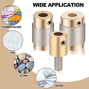 Glass Grinder Bits for Stained Glass, Stained Glass Drill Bits, Stained Glass Diamond Grinder Bit Head Tools, Stain Glass Tools and Supplies for Glass Grinder (3 Pieces,1 Inch, 3/4 Inch, 1/4 Inch)