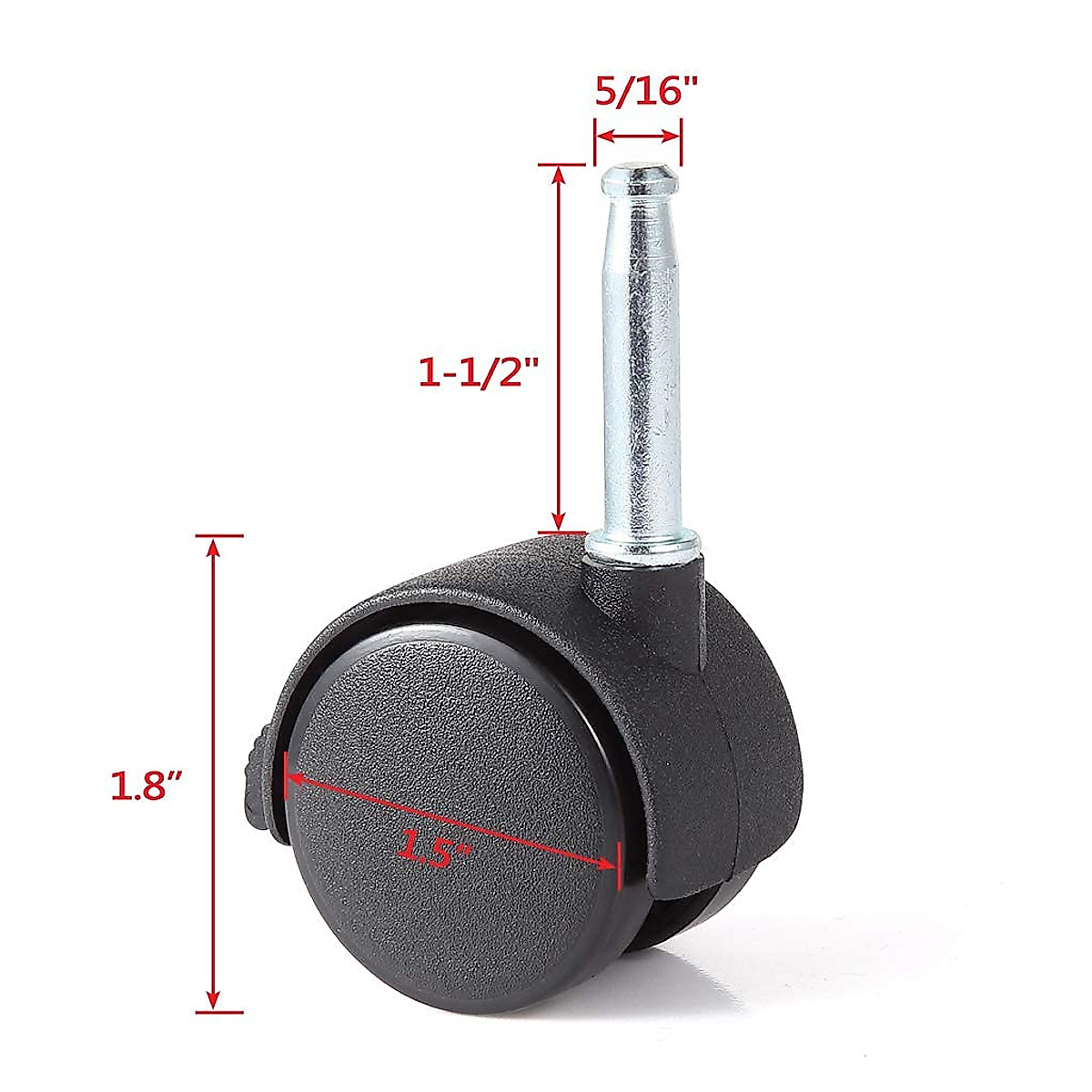 Skelang 8-Pack Grip Neck Caster, 1.5 Inches Stem Caster Wheel with Brake, Twin Wheel Replacement 5/16-Inch Stem for Furniture Cabinet, Office Chair, Kitchen Shelf, 55 Lbs Load Capacity Each