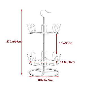 OLDRAINBOW Revolving Shoe Rack Iron Shoe Tree Rack,Standing Circular Shoe Rack Rotating Shoe Rack,Spinning Round Shoe Organizer Rack (White, 2-Layer)