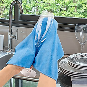 HOMEXCEL 8 Pack Microfiber Glass Cleaning Cloth,Streak Free,Reusable Microfiber Cleaning Cloth 14X16inch,for Cleaning Windows,Glasses,Mirrors,Screens,Stainless Steel and More(Blue