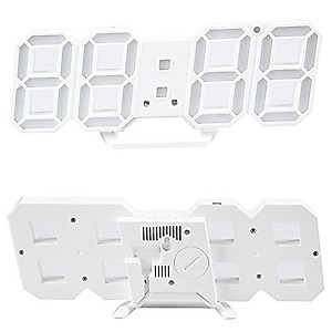 FidgetGear Modern Digital 3D White LED Wall Clock Alarm Clock Snooze 12/24 Hour Display USB