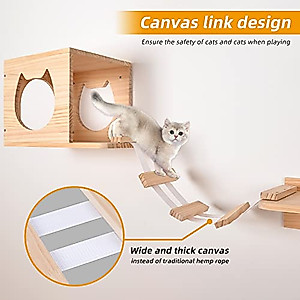 Cat Wall Shelves and Perches Set, Floating Cat Wood Climb Furniture, Cat Wall-Mounted Playing Climber, 2 Cat Houses & 4 Cat Shelves & 2 Ladders & 1 Cat Scratching Post