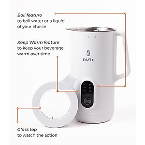 NUTR Machine Automatic Nut Milk Maker, Homemade Almond, Oat, Coconut, Soy, or Plant Based Milks and Non Dairy Beverages, Boil and Blend Single Servings, Stainless Steel, Self-Cleaning, White