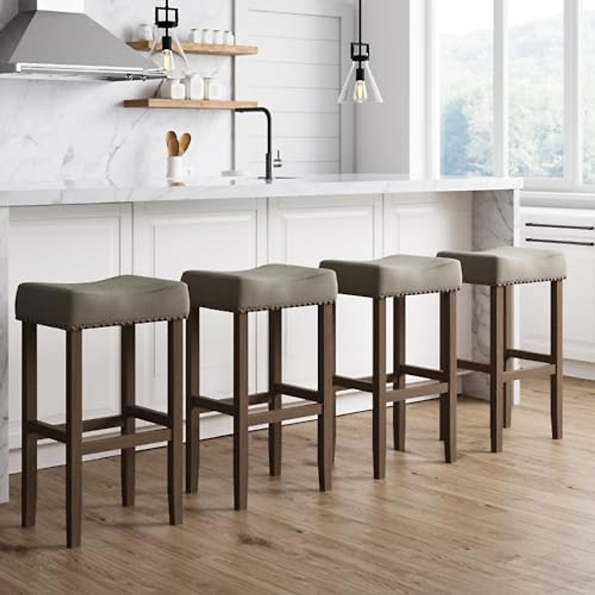 Nathan James Hylie Nailhead Wood Pub-Height Kitchen Counter Bar Stool 29", Gray/Dark Brown