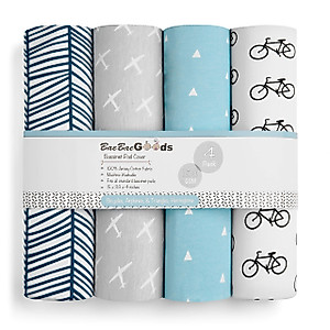 Bassinet Bed Sheets – Premium Bassinet Fitted Sheets 4 Pack – 100% Jersey Knit Cotton Cradle Sheets – Bassinet Bedding for Standard Size Oval or Halo Bassinet Pads – Bassinet Sheet for Boy & Girl