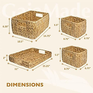 GaiaMade Water Hyacinth Storage Baskets with Lid, Wicker Baskets for Organizing and Storage, Set of 3 (1PC Large, 2PCS Medium, 1 Lid)
