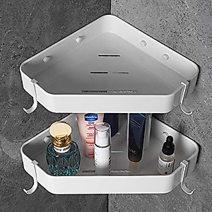 JYL HOME Corner Shower Caddy Bathroom Kitchen Storage Organizer with Hooks Wall Mounted Heavy Duty Aluminum, 2-Pack, White