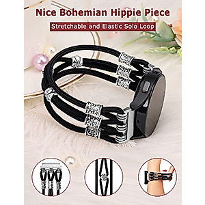 W-RARA Beaded Bracelet Compatible with Samsung Galaxy Watch 6/5/4/Active 2 40mm 44mm/Watch 5 Pro 45mm/Watch 6 Classic/Watch 3 41mm Bands, 20mm Premium Nylon Stretchy Boho Solo Loop Strap for Women