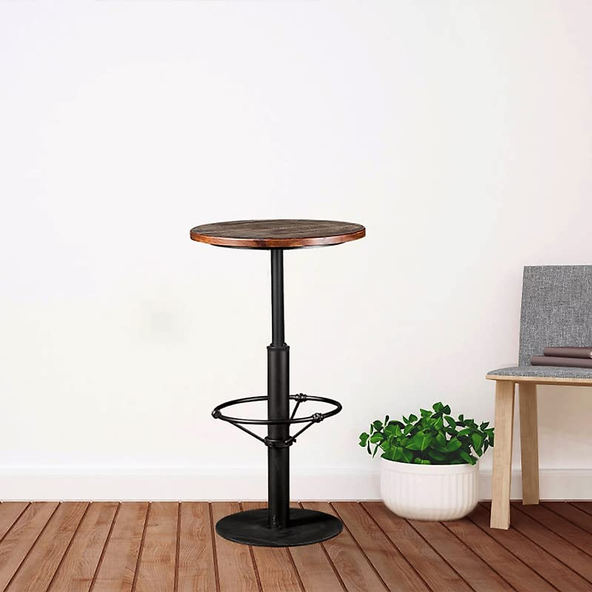 LOKKHAN 42" Tall Bar Table Set with 2 Stools,3-Piece Round Table Compact Chairs Bar Height Tabletop for Pub Kitchen Dining Living Party Bistro Breakfast,Space-Saving,Most Welded(Black & Brown)